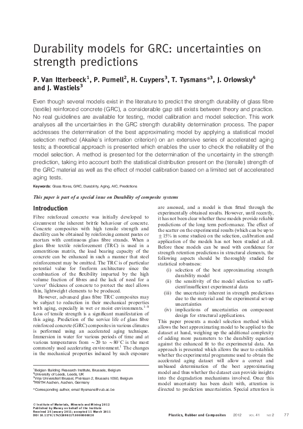 (PDF) Durability models for GRC: uncertainties on strength predictions