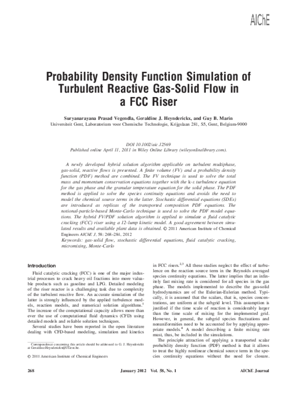 (PDF) Probability density function simulation of turbulent reactive gas-solid flow in a FCC riser