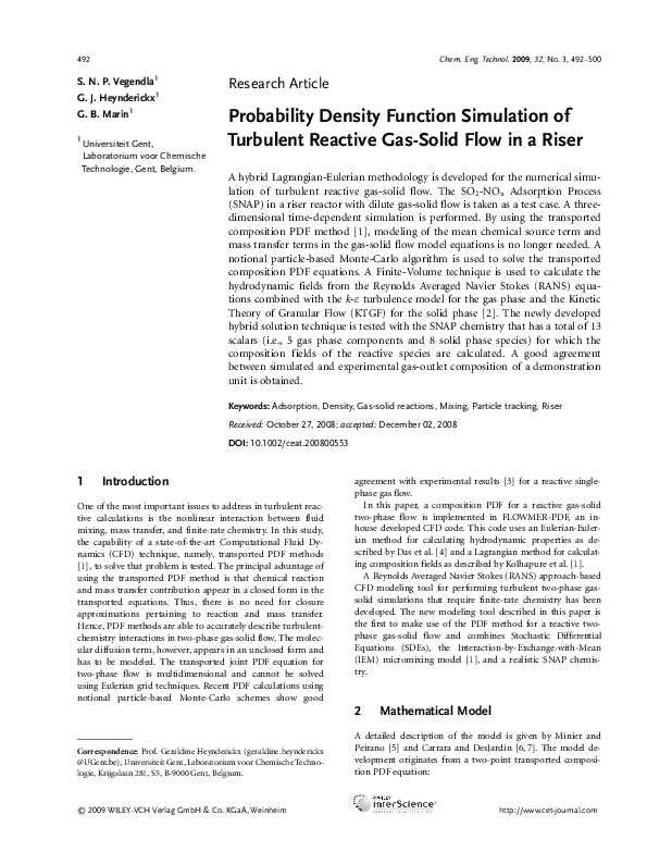 (PDF) Probability Density Function (PDF) Simulation of Turbulent Reactive Gas-Solid Flow in a Riser