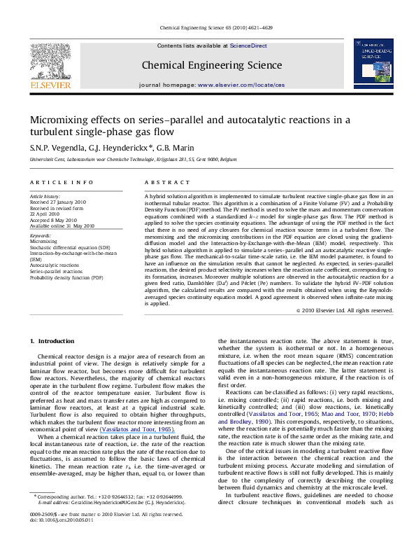 (PDF) Micromixing effects on series–parallel and autocatalytic reactions in a turbulent single ...