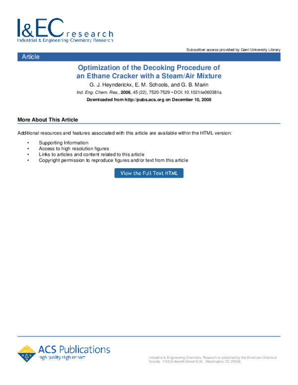 (PDF) Optimization of the Decoking Procedure of an Ethane Cracker with ...