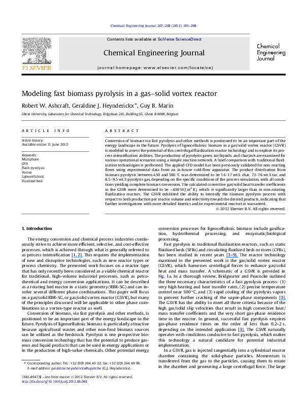 (PDF) Modeling fast biomass pyrolysis in a gas–solid vortex reactor