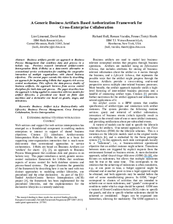 (PDF) A Generic Business Artifacts Based Authorization Framework for Cross-Enterprise Collaboration
