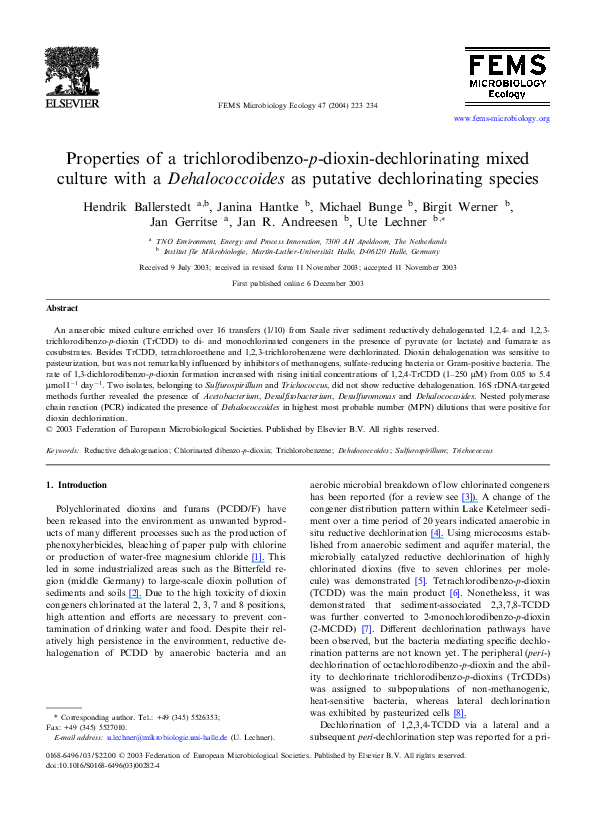 (PDF) Properties of a trichlorodibenzo-p-dioxin-dechlorinating mixed ...