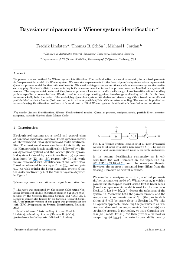 (PDF) Bayesian semiparametric Wiener system identification