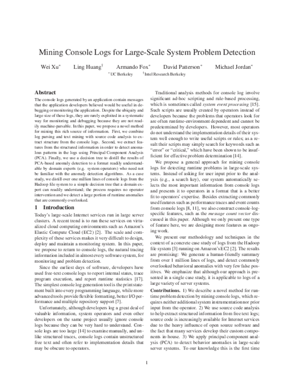 (PDF) Mining Console Logs for Large-Scale System Problem Detection