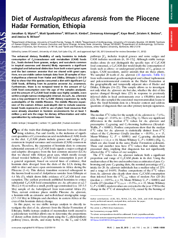 (PDF) Diet of Australopithecus afarensis from the Pliocene Hadar ...