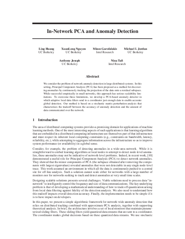 (PDF) In-network PCA and anomaly detection