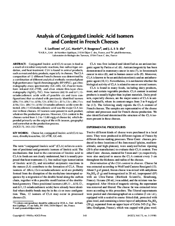 (PDF) Analysis of conjugated linoleic acid isomers and content in french cheeses