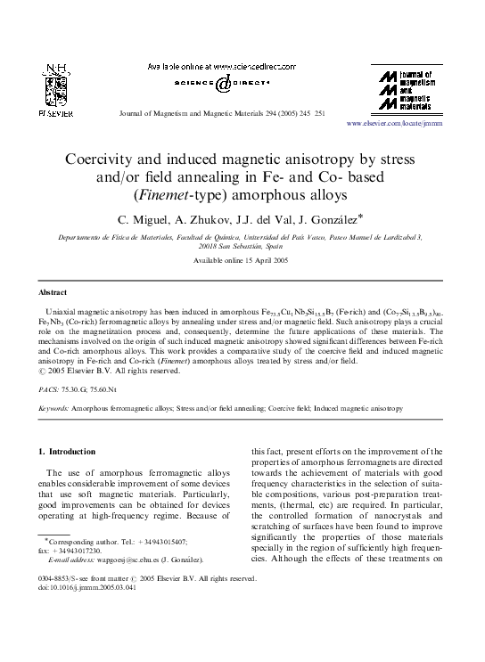 (PDF) Coercivity and induced magnetic anisotropy by stress and/or field annealing in Fe- and Co ...