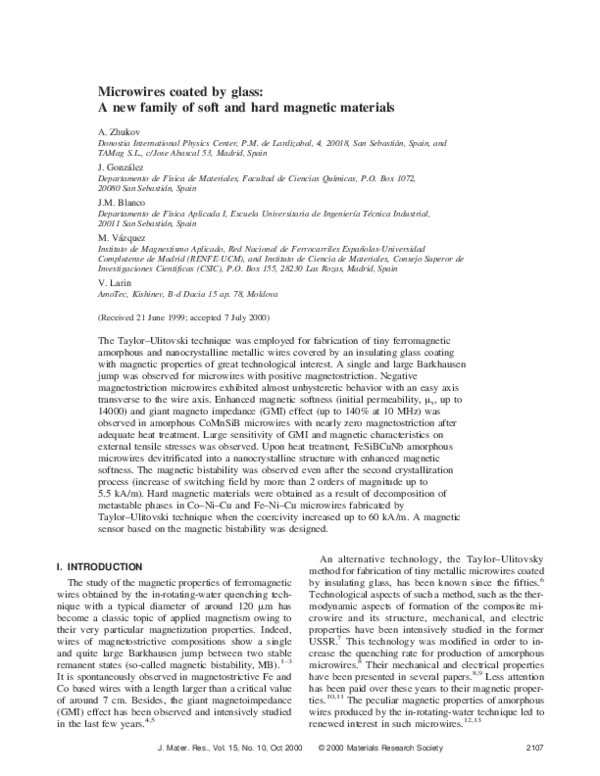 (PDF) Microwires coated by glass: A new family of soft and hard ...