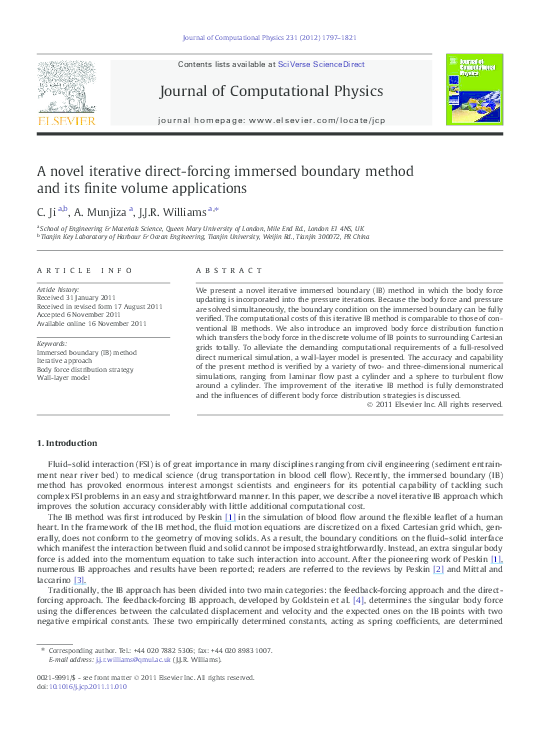 Pdf A Novel Iterative Direct Forcing Immersed Boundary Method And Its Finite Volume Applications