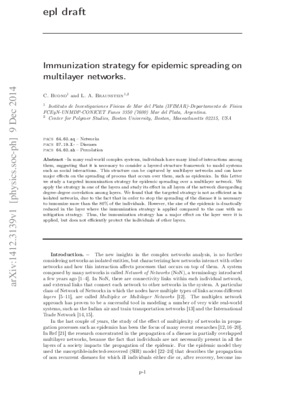 (PDF) Immunization strategy for epidemic spreading on multilayer networks