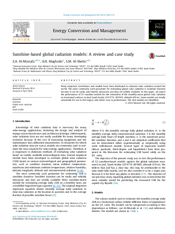 (PDF) Sunshine-based global radiation models: A review and case study