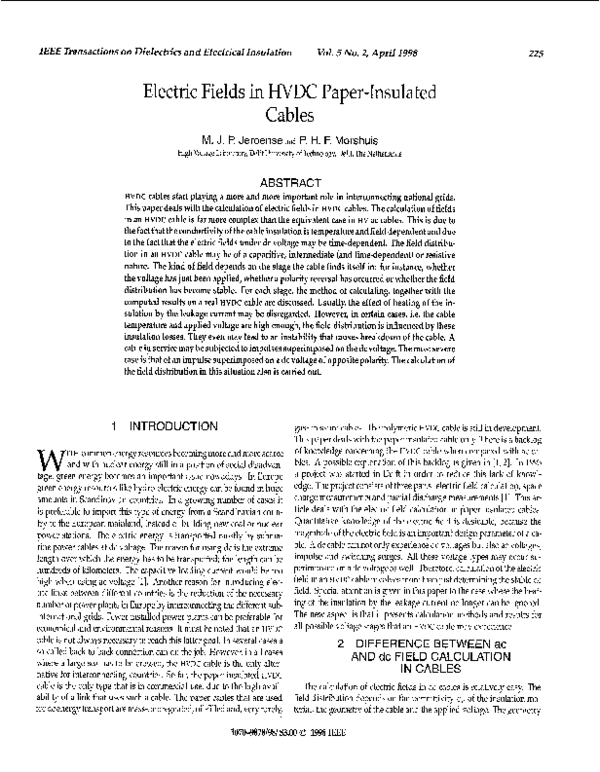 Pdf Electric Fields In Hvdc Paper Insulated Cables