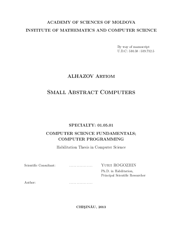 (PDF) Small Abstract Computers. Institute of Mathematics and Computer ...