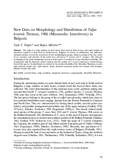(PDF) New Data on Morphology and Distribution of Talpa levantis Thomas ...