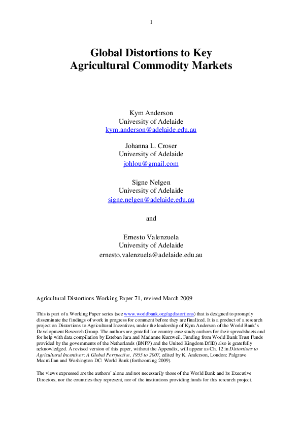 (PDF) Global Distortions to Key Agricultural Commodity Markets