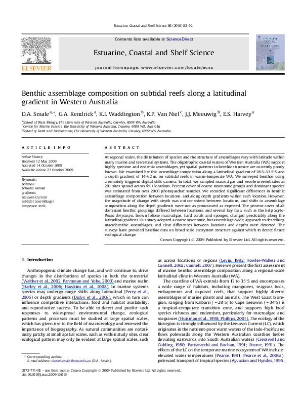 (PDF) Benthic assemblage composition on subtidal reefs along a latitudinal gradient in Western ...