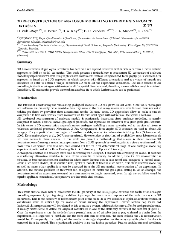 Pdf 3d Reconstruction Of Analogue Modelling Experiments From 2d Datasets