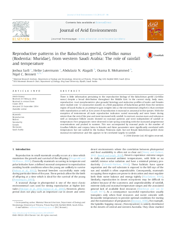 (PDF) Reproductive patterns in the Baluchistan gerbil, Gerbillus nanus ...