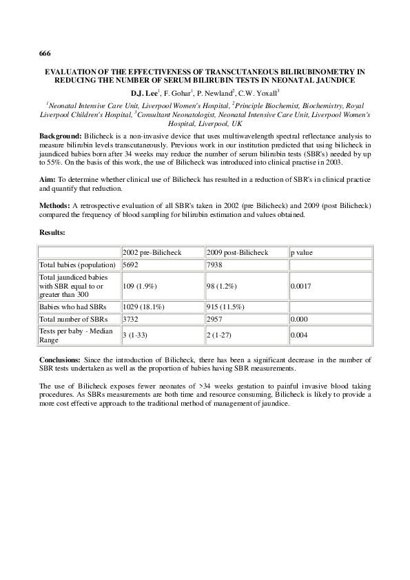 Pdf Evaluation Of The Effectiveness Of Transcutaneous Bilirubinometry In Reducing The Number