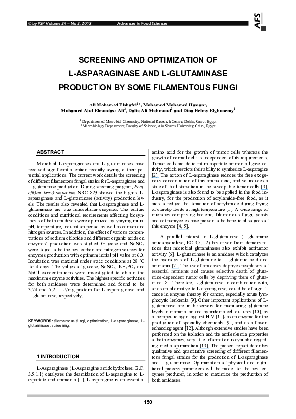 (PDF) Screening and optimization of L-asparaginase and L-glutaminase ...