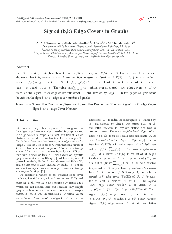 (PDF) Signed (b,k)-Edge Covers in Graphs