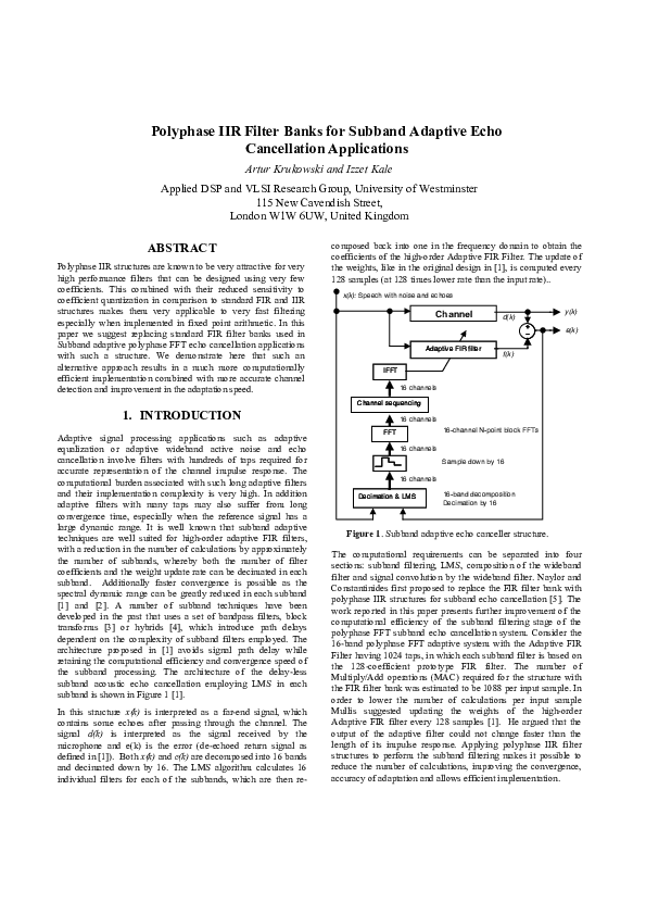(PDF) Polyphase IIR filter banks for subband adaptive echo cancellation applications