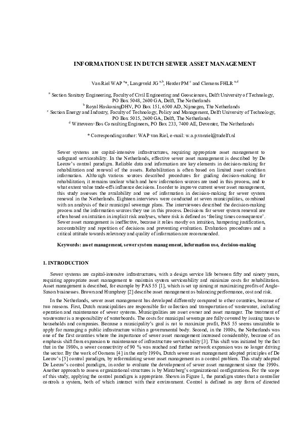 (PDF) Information Use in Dutch Sewer Asset Management