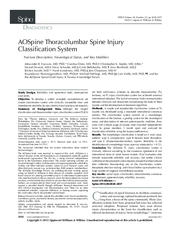 (PDF) AOSpine Thoracolumbar Spine Injury Classification System
