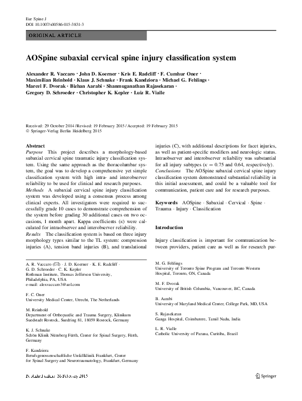 (PDF) AOSpine subaxial cervical spine injury classification system