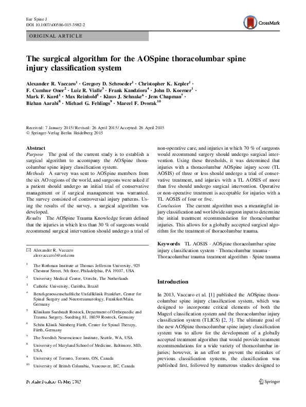 (PDF) The surgical algorithm for the AOSpine thoracolumbar spine injury ...