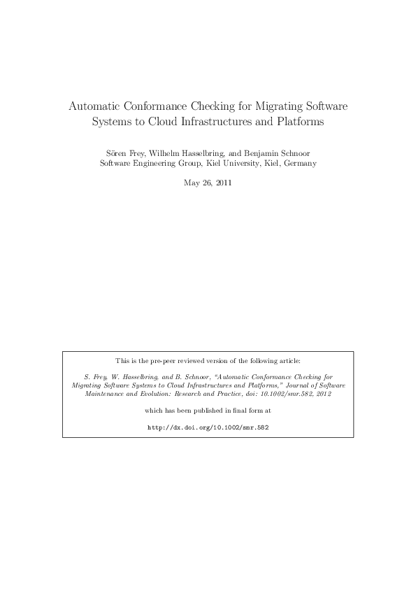 (PDF) Automatic conformance checking for migrating software systems to cloud infrastructures and ...