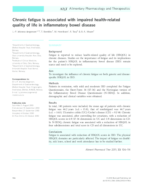 (PDF) Chronic fatigue is associated with impaired health-related ...