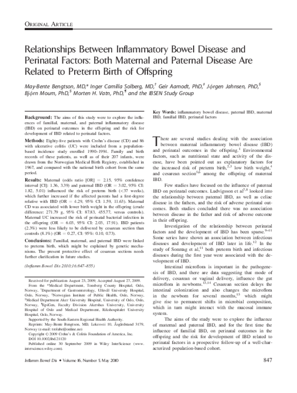 (PDF) Relationships between inflammatory bowel disease and perinatal ...