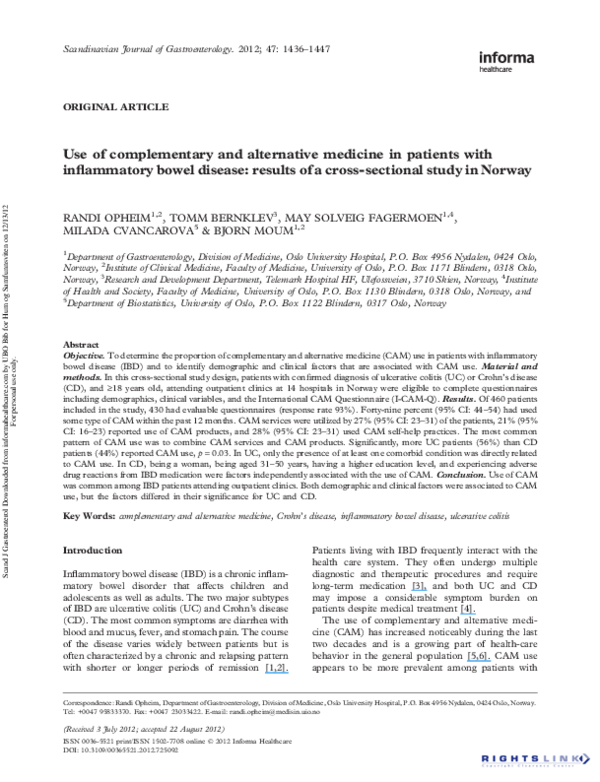 (PDF) Complementary and alternative medicine in patients with inflammatory bowel disease: The ...