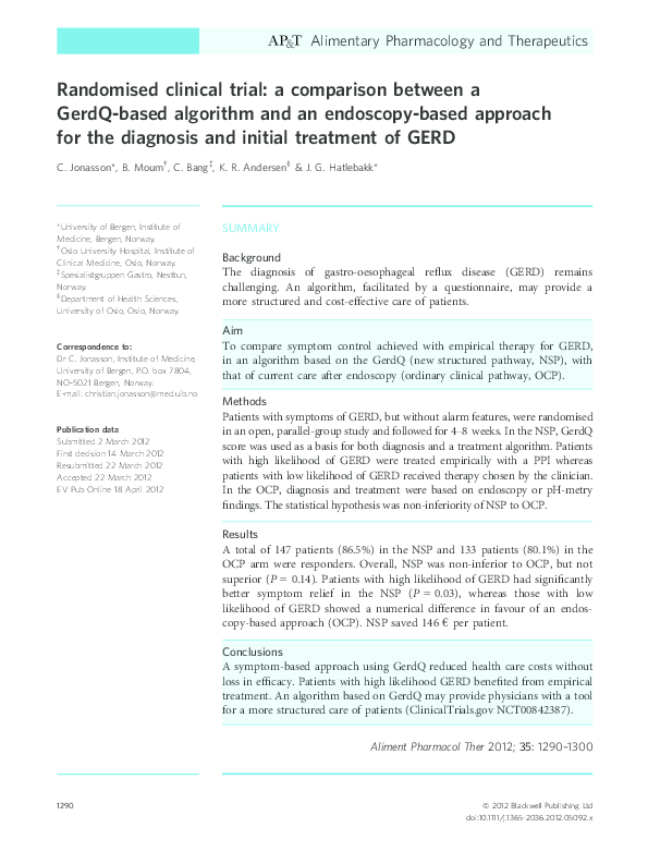 (PDF) Randomised clinical trial: a comparison between a GerdQ-based ...