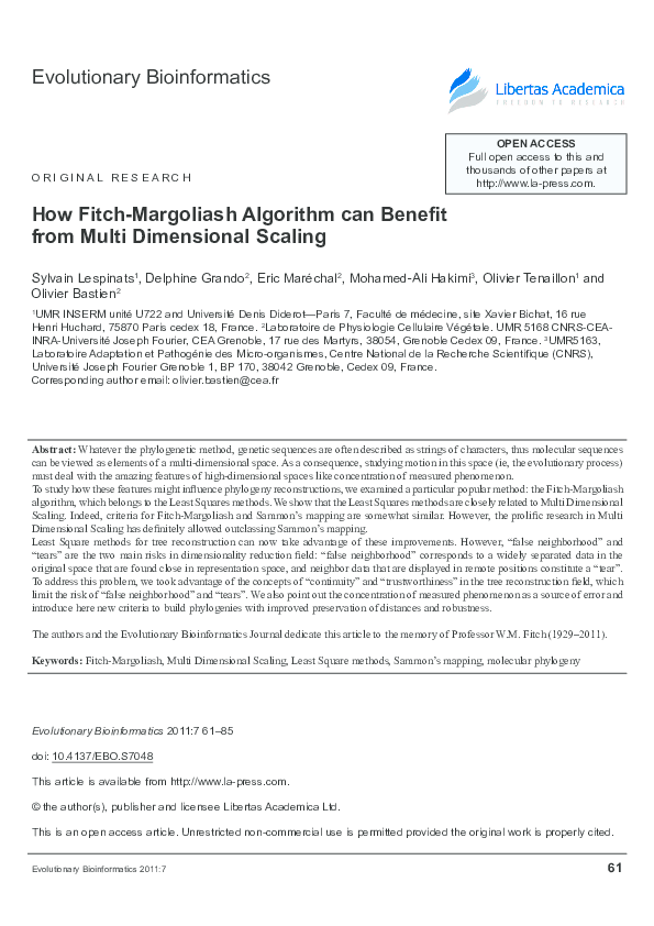 Pdf How Fitch Margoliash Algorithm Can Benefit From Multi Dimensional Scaling Olivier