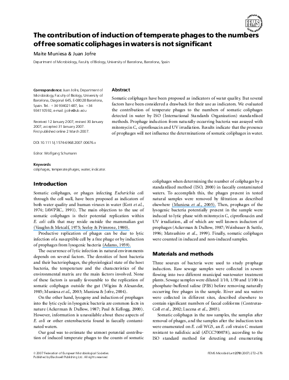 (PDF) The contribution of induction of temperate phages to the numbers ...