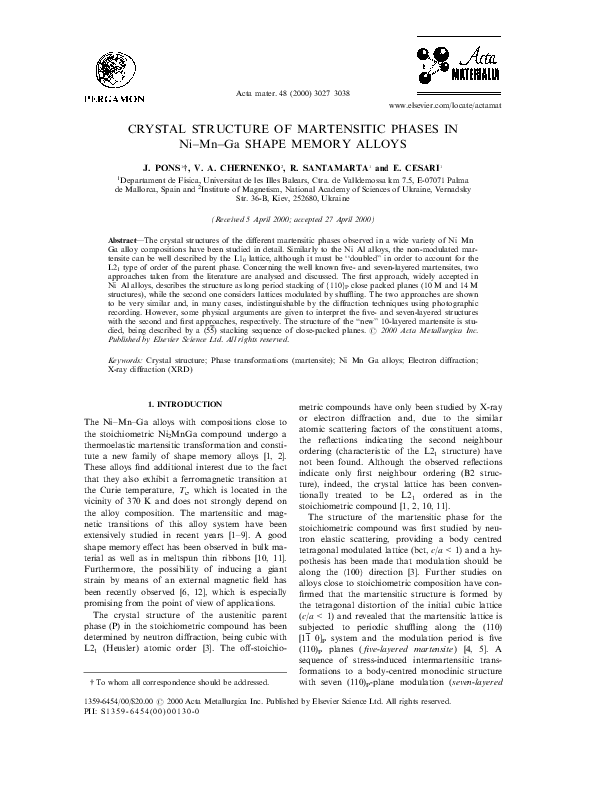 (PDF) Crystal structure of martensitic phases in Ni–Mn–Ga shape memory ...