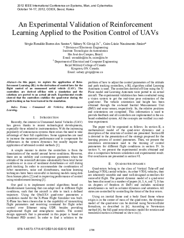 Pdf An Experimental Validation Of Reinforcement Learning Applied To The Position Control Of