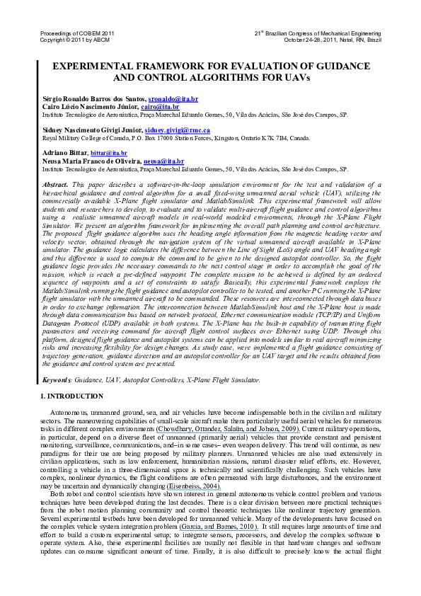 (PDF) EXPERIMENTAL FRAMEWORK FOR EVALUATION OF GUIDANCE AND CONTROL ...
