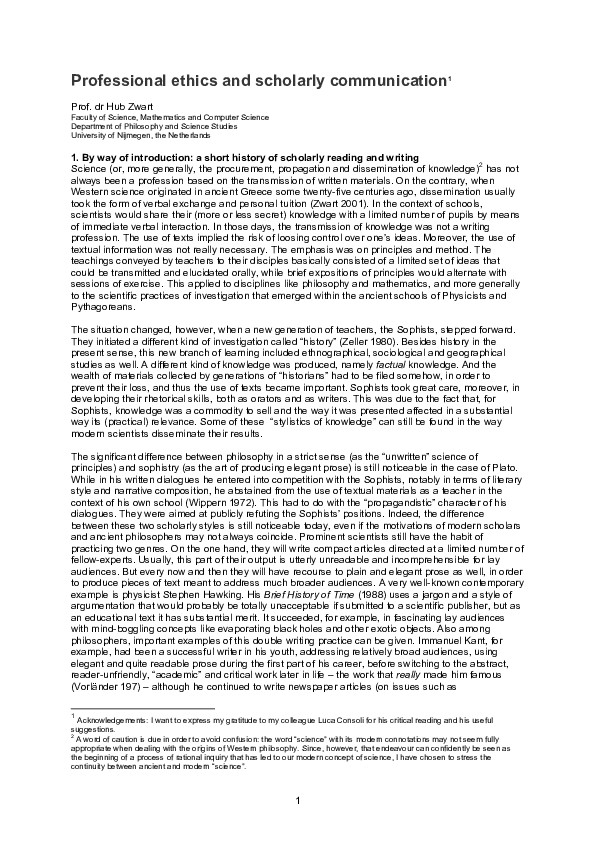 (PDF) Professional ethics and scholarly communication