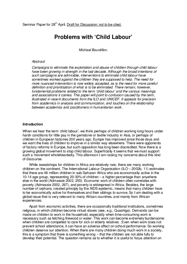 (PDF) Problems with 'Child Labour