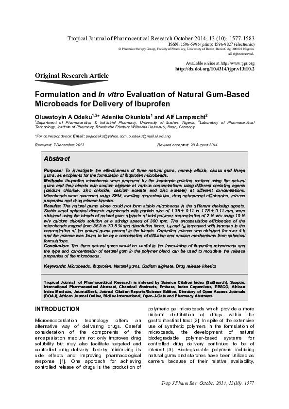 (PDF) Microbead design for sustained drug release using four natural gums