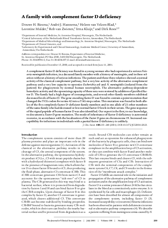(PDF) A family with complement factor D deficiency
