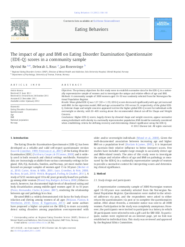 (PDF) The impact of age and BMI on Eating Disorder Examination ...