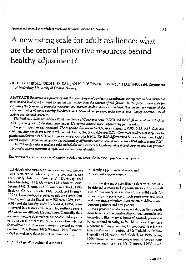 (PDF) A new rating scale for adult resilience: what are the central ...