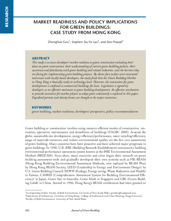 (PDF) MARKET READINESS AND POLICY IMPLICATIONS FOR GREEN BUILDINGS ...